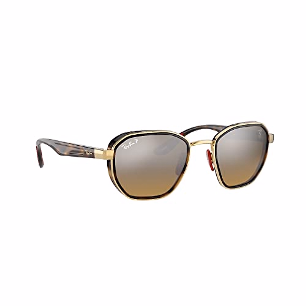 Ray-Ban RB3674M Scuderia Ferrari Collection Round Sunglasses, Gold/Chromance Brown Mirrored Grey Polarized, 51 mm