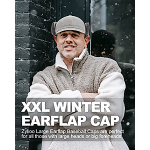 Zylioo XXL Fleece Baseball Cap with Earflap,Oversized Winter Warm Cap,Large Elastic Trapper Hunting Dad Hats Black Red