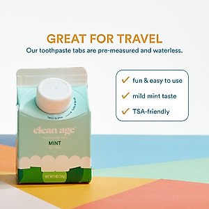 Clean Age 62 Count Mint Toothpaste Tabs (2 Count) & Bamboo Toothbrush (2 Count)