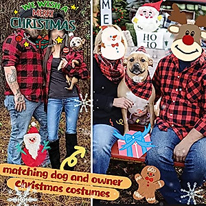 Dog Christmas Bandana Outfit Hat Bow tie Set, Pet Classic Plaid Scarf Triangle Bibs Costumes, Puppy Kerchief Apparel with Bell Decoration Accessories for Small Medium Large Dogs Cats (Red)