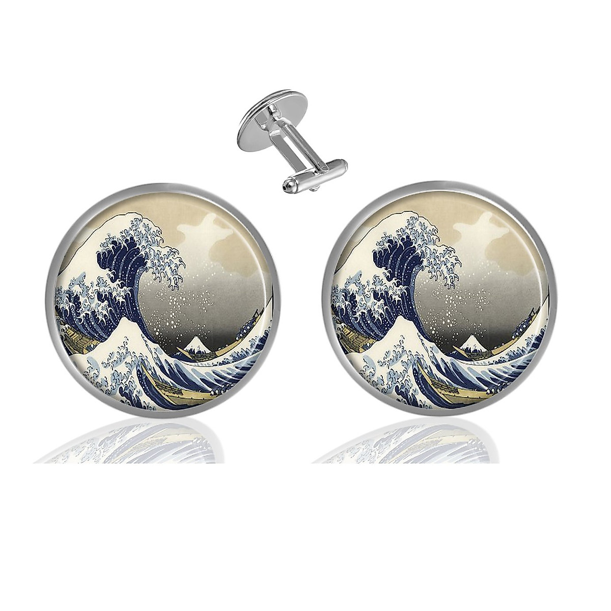 ecowcow Custom Classic Jewelry Tuxedo Shirt Sliver Cufflinks Men's Unique Business Wedding Gifts (Hokusai The Great Wave)