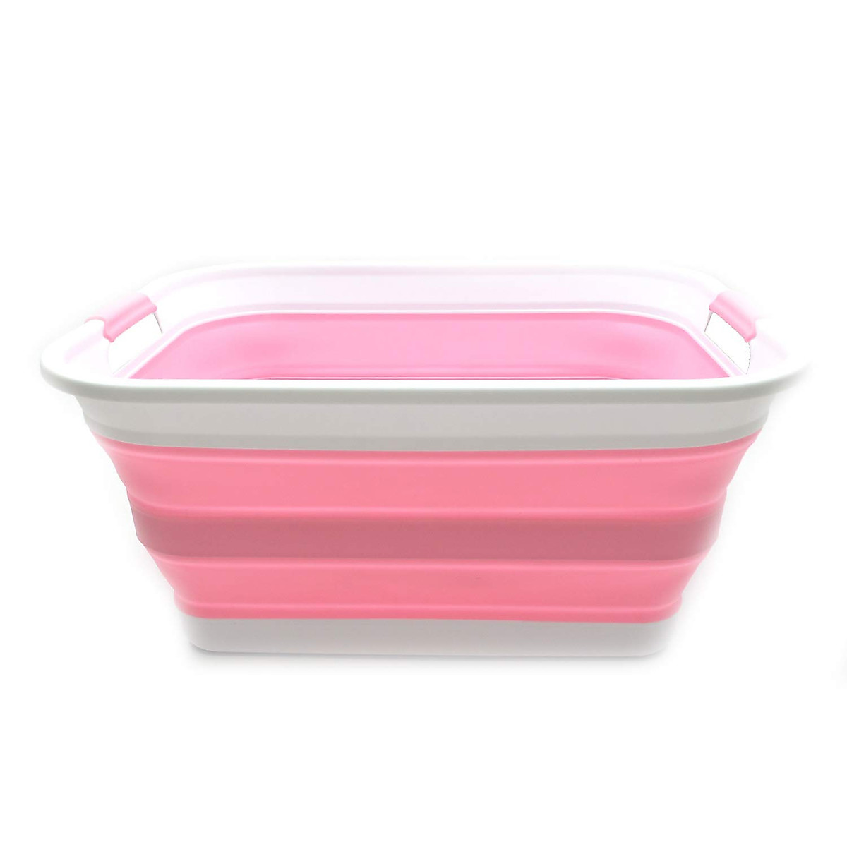 SAMMART 42L(11 gallon) Collapsible Plastic Laundry Basket-Foldable Pop Up Storage Container/Organizer-Portable Washing Tub-Space Saving Basket,Water capacity 34L(9 gallon) (1, Pink)