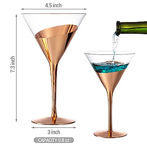MyGift Copper Toned Accent Martini Glasses - Metallic Angled Cocktail 8-ounce Glass, Set of 2