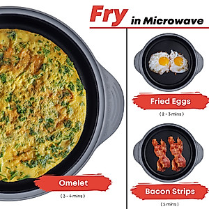 MACONEE Microwave Frying Pan Skillet, Grill & Crisper Pan with Lid Allows You to Fry, Sizzle, and Brown Foods in the Microwave, Micro Cookware for Grilling, Reheating, and Cooking a Variety of Dishes