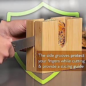 Bamboo Bagel Slicer Holder for Safe & Even Slices - Removable Bottom For Cleaning - Bagel Slicer for Small and Large Bagels with Anti-Slip Base - Bagel Holder Bread Slicer - Bagel Cutter Slicer