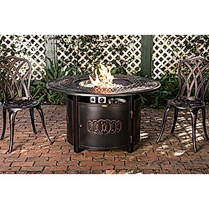 Fire Sense 62262 Dynasty Art Deco Aluminum Convertible Gas Fire Pit Table 55,000 BTU Multi-Functional Outdoor with Fire Bowl Lid, Nylon Weather Cover & Clear Fire Glass - Bronze Finish - Round - 44"
