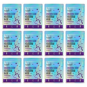 Soo'AE Unicorn Glow Hologram Mask [ 12 EA ] Clarify Brightening Hydrating Holographic Foil mask with Binchotan Activated Black charcoal Niacinamide Witch Hazel Detoxifying Soothing Mask