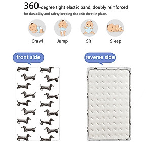 Dachshund Themed Fitted Crib Sheet,Standard Crib Mattress Fitted Sheet Soft and Breathable Bed Sheets - Crib Mattress Sheet or Toddler Bed Sheet,28“ x52“,Dark Taupe Grey White