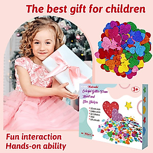 450 Pieces Colorful Glitter Foam Stickers Self Adhesive Stars Mini Heart Shapes Glitter Stickers, Kid's Arts Craft Supplies Greeting Cards Stars Shapes Foam Stickers