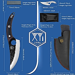 XYJ Full Tang 6.7 Inch Forging Butcher Knife 6.2 Inch Tactical Kitchen Knives 6 Inch Boning Knife With Leather Sheath For Meat Fish Vegetable Cutting Tools