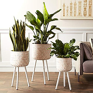 Bloomingville Set of 3 Round Bamboo Floor Baskets with Wood Legs