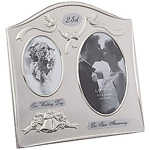 Lawrence Frames Satin Silver and Brass Plated 2 Opening Picture Frame, 25th Anniversary Design, 4 by 6-Inch