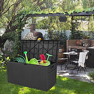 VINGLI 120 Gallon Large Deck Box Outdoor Storage Box with Lid, Plastic Patio Furniture Container Bin Rattan Grain Surface for Cushions Books Garden Tools Pool Accessories (Grey)