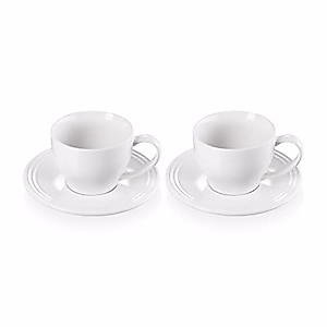 Le Creuset Stoneware Set of 2 Cappuccino Cups and Saucers , 7 oz. each, White