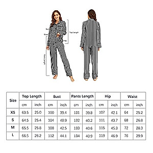 DUWMCON Striped Silk Satin Sleepwear for Women Pajama Set Long Sleeve Button Down Nightwear Two Piece Loungewear Pjs Set Black Striped XS