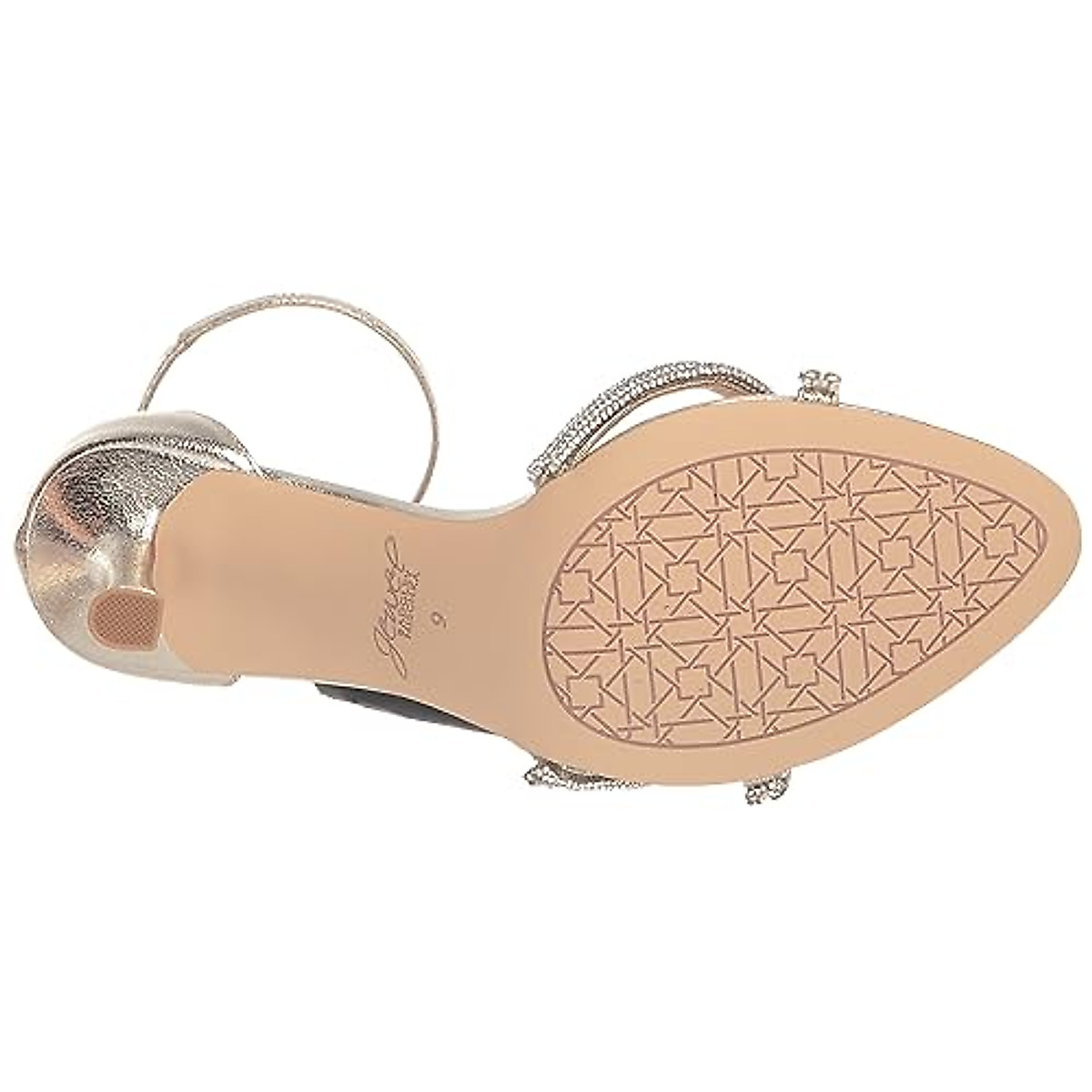 Jewel Badgley Mischka Women's VANI Heeled Sandal, Gold Textile, 9