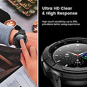 Goton 3 in 1 Accessories for Samsung Galaxy Watch 4 Classic 46mm, 1 Rugged TPU Armor Bumper Case Cover +2 Tempered Glass Screen Protector Films + 1 Bezel Ring for Galaxy Watch4 Classic 46mm Black