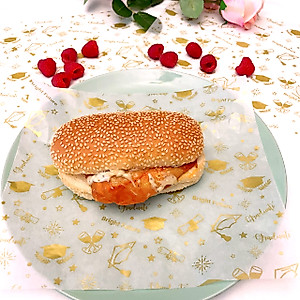 Suiwen 150pcs Graduation Gold Wax Paper Sheets Sandwich Wrapping Paper, Greaseproof Wrap Paper Parchment Papers Air Fryer Disposable Paper Liner Food Basket Liners for Outdoor Picnic (Gold Graduation)