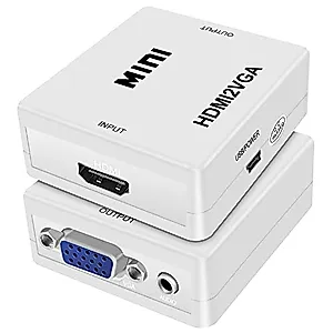 HDSUNWSTD HDMI to VGA Adapter with 3.5mm Audio Port (PC HDMI Source Output to VGA TV) for Old Computer Monitor Laptop Projector 1080P Video (Female HDMI in, Female VGA Out)