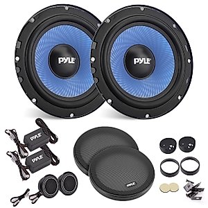 Pyle Two-Way Component Speaker System - One Pair 6.5" Two-Way Component Kit, Non-Fatiguing Butyl Rubber Surround, 360 Watts w/ 4 Ohm Impedance and 1" High-Temperature ASV Voice Coil - PL650CBL
