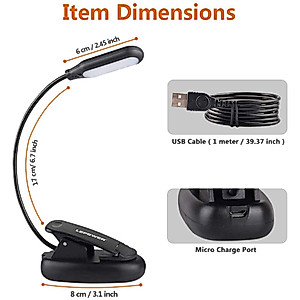 LEPOWER Clip on Book Light/Reading Light/Clip Light with 5 LED Eye Care, 3 Color Changeable, Portable Reading Lamp, Battery & USB Operated, Bed Light for Kids, Bookworms, Students(Black)