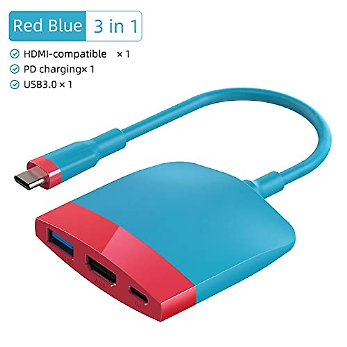 CUJUX Switch TV Dock for Portable Docking Station USB C to 4K HDMI-Compatible USB 3.0 PD (Color : Red and Blue)
