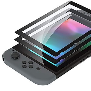 eXtremeRate 2 Pack Black Border Transparent HD Clear Saver Protector Film, Tempered Glass Screen Protector for Nintendo Switch [Anti-Scratch, Anti-Fingerprint, Shatterproof, Bubble-Free]