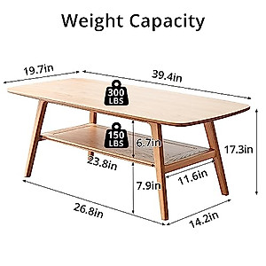 Coffee Table, High End Solid Wood Coffee Table with Storage Shelf and Open Tabletop, 2-Tier Coffee Table Rectangular Coffee Table for Living Room, Office, Easy Assembly(39.37 * 19.69 * 17.32 Inch)