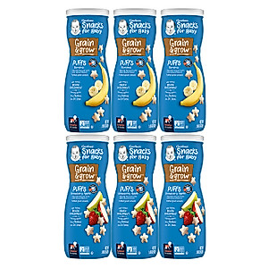 Gerber Graduates Puffs Cereal Snack, Banana and Strawberry Apple, 6 Count