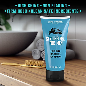 Hair Gel for Men Strong Hold - Mens Hair Gel Extra Strength - Styling Gel for Hair Clear Hair Gel - Firm Hold Gel Hair High Shine Non-Flaking Curly Hair Gel (10oz)