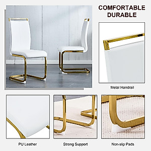 7 Pieces Modern Dining Table Set for 6 People Kitchen Dining Room Table Set Faux Marble Glass Dining Table and 6 White Upholstered Chairs,Dining Kitchen Table Set, Home Kitchen Furniture