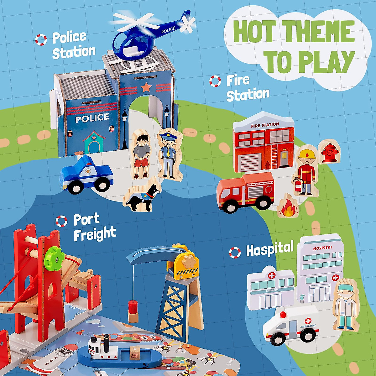 Giant bean 70PCS Wooden Train Set with Battery Locomotive Fits Thomas, Brio, Chuggington, Melissa Tracks, Expandable Toys for 3+ Years Old Girls & Boys