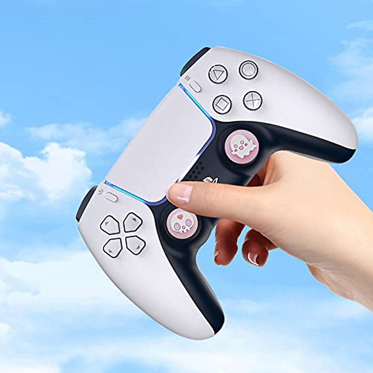 PERFECTSIGHT Cute Thumb Grip Caps for PlayStation 4/5, PS5, PS4, Xbox Series X/S, Xbox One, Switch PRO Controller, 4PCS Kawaii Soft Rubber 3D Analog Thumbsticks Grips Joystick Cover - Glitter Ghost