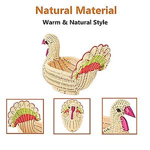 Wifehelper Cute Mini Turkey-Shape Desktop Storage Basket Hand-Woven Basket for Practical Uses Home Decoration Desk Ornaments