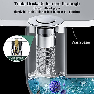 Stainless Steel Drain Hair Catcher - Anti-Clog Pop Up Drain Strainer with Hair Catcher, Drain Plug Sink Filter, Sink Plug for 33-40mm Drain, Plug and Play, for Bathroom, Bathtub, Kitchen, Sink, Etc