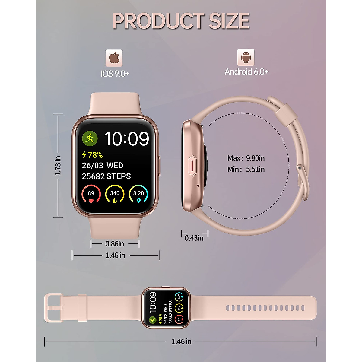 VRPEFIT Smart Watches for Women [Answer/Make Call], 1.7" Touchscreen Fitness Tracker with Heart Rate Blood Oxygen Sleep Monitor Compatible with iPhone & Android, Alexa Built-in, IP68 Waterproof Watch