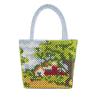 YUSHINY Women Acrylic Beaded Countryside House Assorted Colors Tote HandBag for Wedding Evening Party