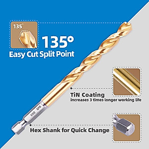 HIGHFIRE 22 Pieces Hex Shank Drill Bit Set for Impact Driver, HSS Twist Titanium Drill Bits for Metal, Hex Drive Quick Change Drill Bits Set