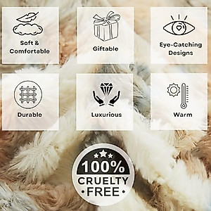 Tache 90x90 Oversized Soft Warm Tan Brown Blue Russian Lynx Faux Fur White Sherpa Bed Blanket, Full, Queen Size