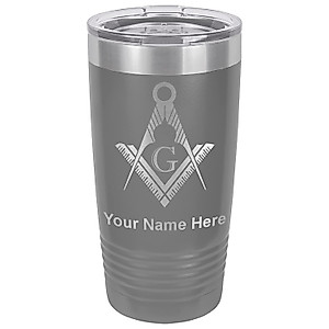 LaserGram 20oz Vacuum Insulated Tumbler Mug, Freemason Symbol, Personalized Engraving Included (Gray)