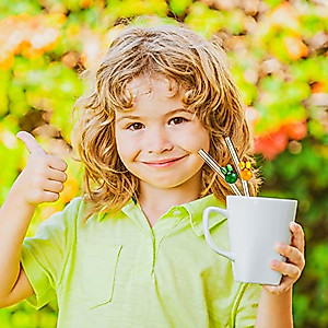 6 Pcs Reusable Glass Straws, Cute Bunny on Clear Straws with Design 7.9 in x 8 mm Colorful Shatter Resistant Bent Drinking Straws with 2 Cleaning Brushes for Beverages, Shakes, Juices, Cocktails