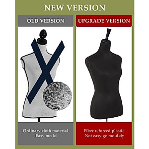 HCY Female Mannequins Torso Dress Form Mannequin Stand for Display 60"-67" Height Adjustable for Sewing Wooden Base, Fiberglass Body(Black)