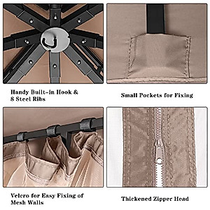 MASTERCANOPY Tool Free Patio Gazebo Screw Free Easy Installation Outdoor Garden Gazebo with Netting Walls (11x11,Khaki)