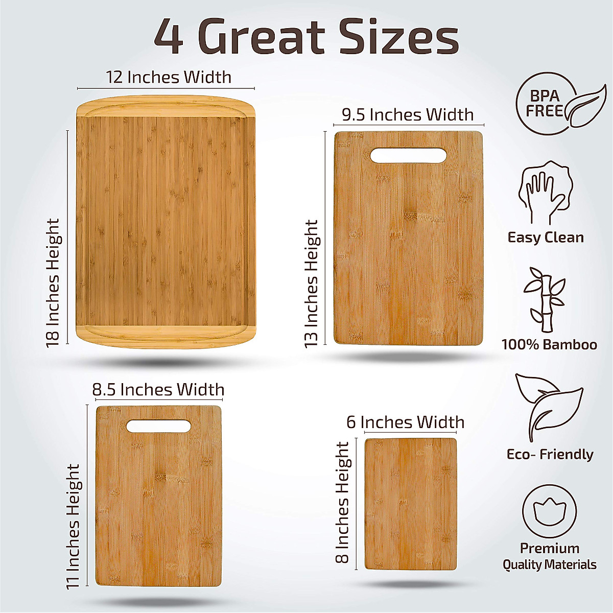 Bamboo Cheese Board and Bamboo Cutting Board Set of 4
