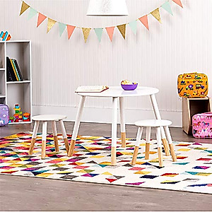 Wildkin Kids Scandi Table and Chairs for Toddlers Boys and Girls, Table Set for Kids Includes Two Matching Stools, Features Solid Wood Legs, Ideal for Homes, Daycares, and Classrooms (White/Natural)