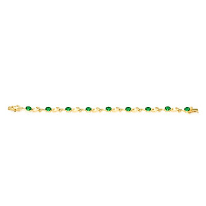 Gem Stone King 18K Yellow Gold Plated Silver Simulated Emerald Diamond Greek Vine 7 Inch Tennis Bracelet For Women
