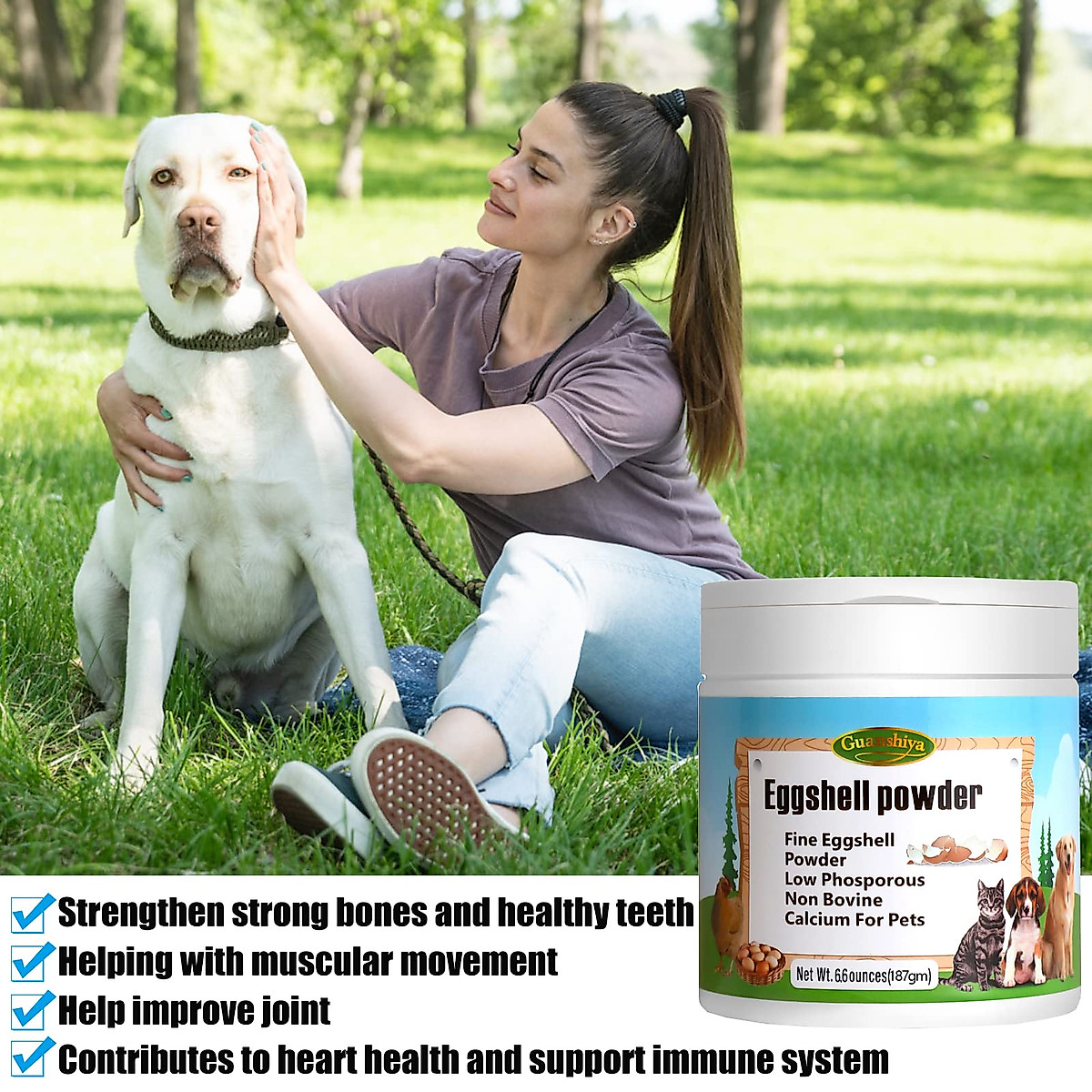 Eggshell Powder 6.6 oz - Eggshellent Calcium for Dogs and Cats, Fine Eggshell Powder Calcium Supplement for Dogs and Cats, Promotes Healthy Bones, Teeth, Joint, and Muscle Contraction in Pets