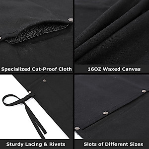 Kaaltisy Knife Bag, Chef Knife Box with 4 Slots, Specialized Cut Resistant Fabric Lining, Heavy Duty 16oz Waxed Canvas, Portable Knife Roll, Black (21.5" Lx17.5 W)