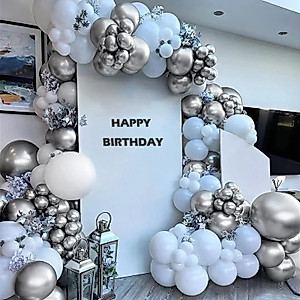 FOTIOMRG 110pcs Metallic Silver Balloon Garland Arch Kit, 18 12 10 5 inch Chrome Silver Latex Balloons Different Sizes Pack for Birthday Graduation Baby Shower Disco Wedding Party Decorations