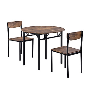 3 Piece Dining Table Set, Modern Counter Height Dining Table Set with Drop Leaf Round Table and 2 Chairs, Small Kitchen Table Set